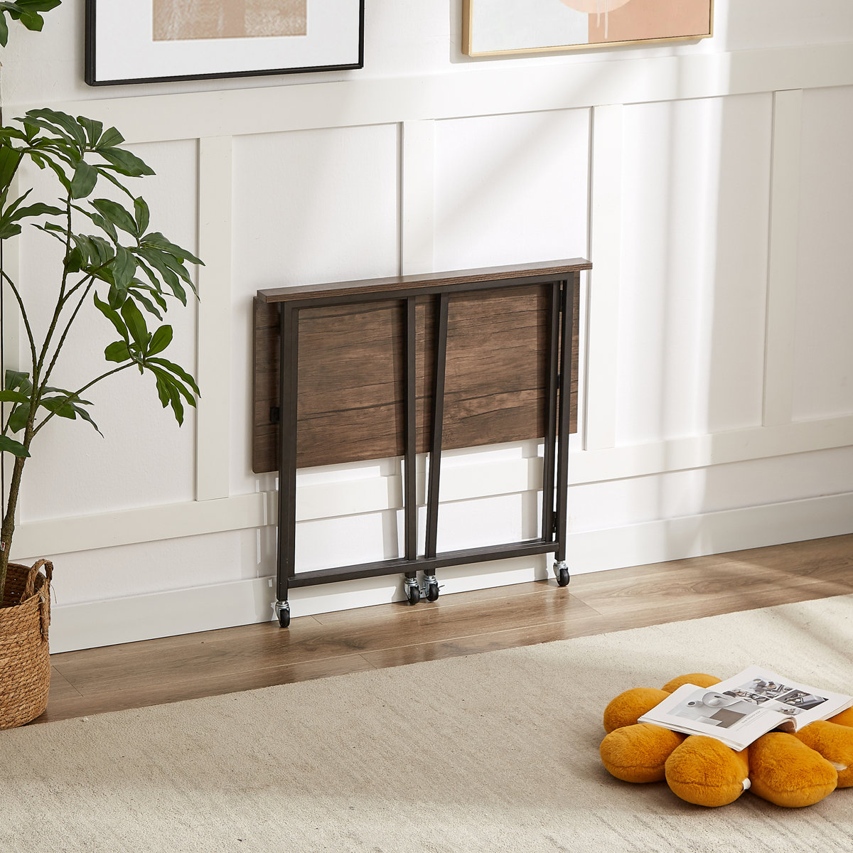 17 Stories Mobile Small Folding Desk With Wheel Rolling Computer Table Sturdy Steel Laptop Table ...